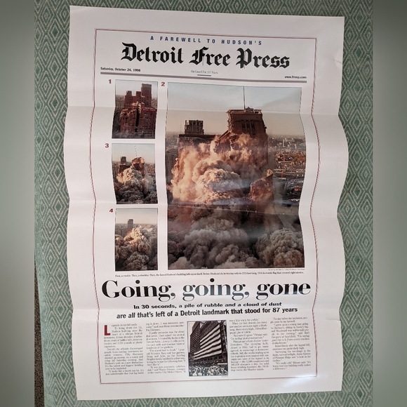 Other | Detroit Free Press Poster From The Historic Hudsons Building ...